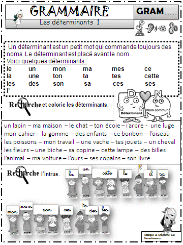 GRAMMAIRE : les déterminants - LE GENRE /LE NOMBRE - Ronde chantée CP ...