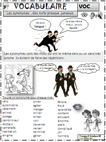 VOCABULAIRE : Les SYNONYMES - CE1 / CE2 • ReCreatisse