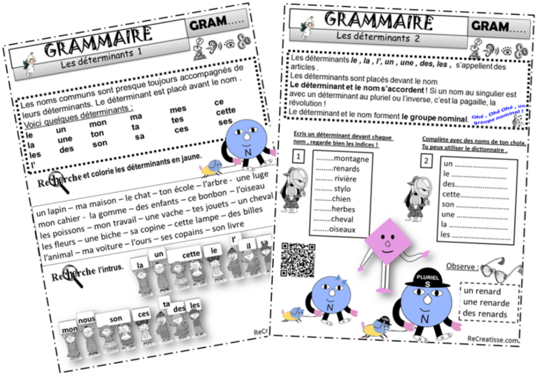 GRAMMAIRE : les déterminants - LE GENRE /LE NOMBRE • ReCreatisse
