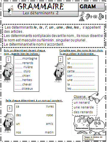 GRAMMAIRE : les déterminants - LE GENRE /LE NOMBRE - Ronde chantée CP ...
