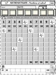 Les nombres jusqu'à 100 : suite du fichier numération et calcul ...