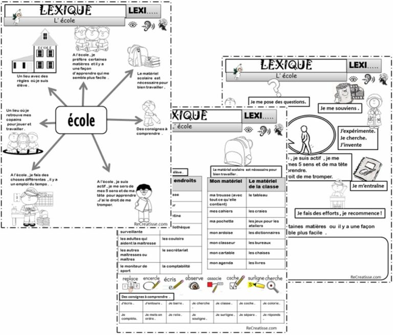 Activités lexicales : l'école • ReCreatisse